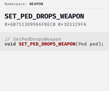 SetPedDropsWeapon - FiveM Natives @ Cfx.re Docs