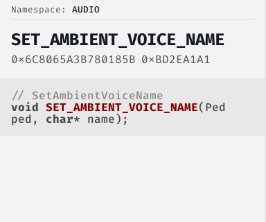 SetAmbientVoiceName - FiveM Natives @ Cfx.re Docs