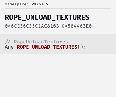RopeUnloadTextures - FiveM Natives @ Cfx.re Docs