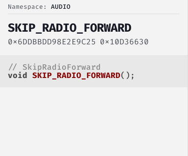 SkipRadioForward - FiveM Natives @ Cfx.re Docs