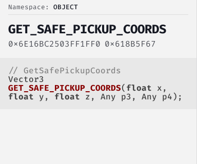 GetSafePickupCoords - FiveM Natives @ Cfx.re Docs