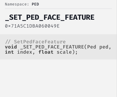 SetPedFaceFeature - FiveM Natives @ Cfx.re Docs