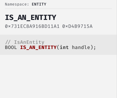 IsAnEntity - FiveM Natives @ Cfx.re Docs