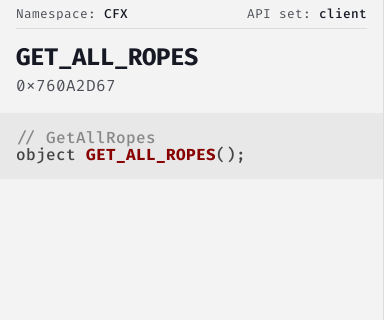 GetAllRopes - FiveM Natives @ Cfx.re Docs