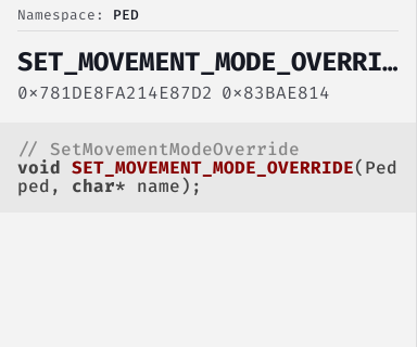 SetMovementModeOverride - FiveM Natives @ Cfx.re Docs