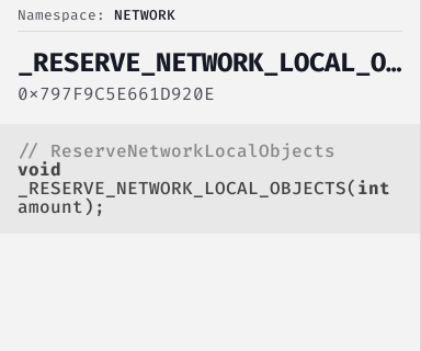 ReserveNetworkLocalObjects - FiveM Natives @ Cfx.re Docs