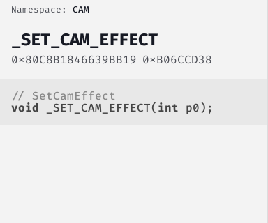 SetCamEffect - FiveM Natives @ Cfx.re Docs