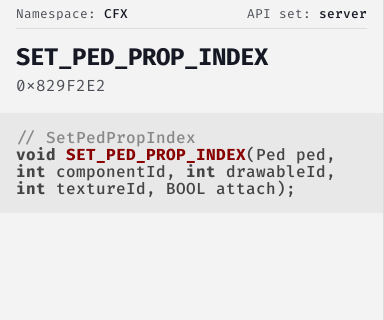 SetPedPropIndex - FiveM Natives @ Cfx.re Docs