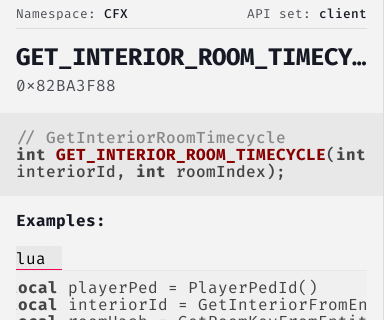 GetInteriorRoomTimecycle - FiveM Natives @ Cfx.re Docs