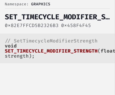 SetTimecycleModifierStrength - FiveM Natives @ Cfx.re Docs
