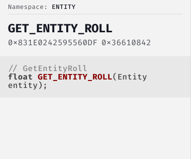 GetEntityRoll - FiveM Natives @ Cfx.re Docs