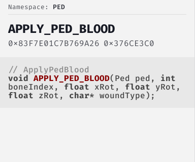 ApplyPedBlood - FiveM Natives @ Cfx.re Docs