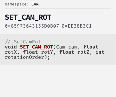 SetCamRot - FiveM Natives @ Cfx.re Docs