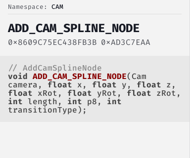 AddCamSplineNode - FiveM Natives @ Cfx.re Docs