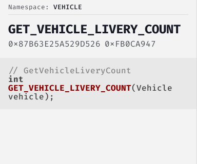 GetVehicleLiveryCount - FiveM Natives @ Cfx.re Docs