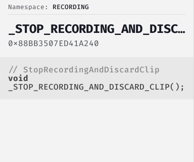 StopRecordingAndDiscardClip - FiveM Natives @ Cfx.re Docs