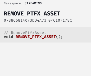 RemovePtfxAsset - FiveM Natives @ Cfx.re Docs