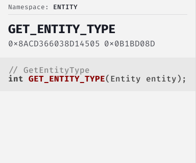 GetEntityType - FiveM Natives @ Cfx.re Docs