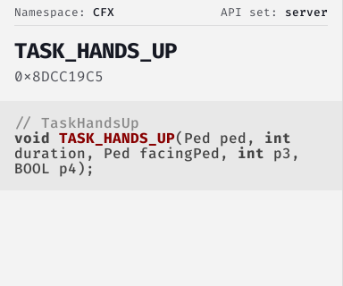 TaskHandsUp - FiveM Natives @ Cfx.re Docs