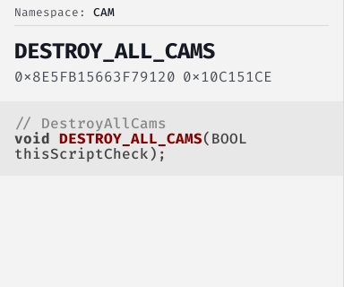 DestroyAllCams - FiveM Natives @ Cfx.re Docs