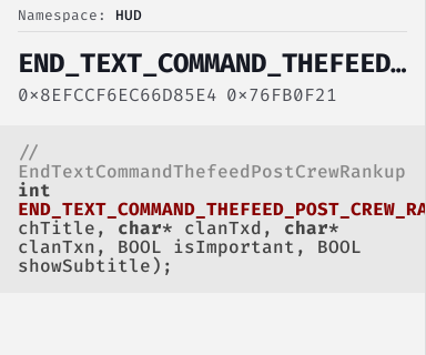 EndTextCommandThefeedPostCrewRankup - FiveM Natives @ Cfx.re Docs