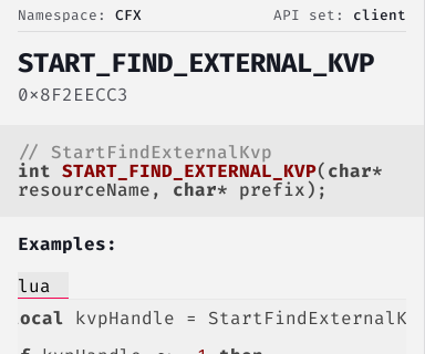 StartFindExternalKvp - FiveM Natives @ Cfx.re Docs
