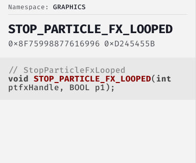 StopParticleFxLooped - FiveM Natives @ Cfx.re Docs