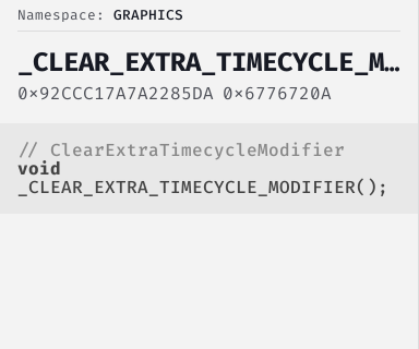 ClearExtraTimecycleModifier - FiveM Natives @ Cfx.re Docs