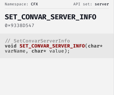 SetConvarServerInfo - FiveM Natives @ Cfx.re Docs