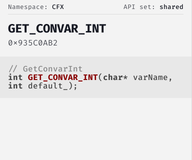 Getconvarint Fivem Natives Cfx Re Docs