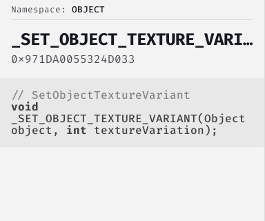 SetObjectTextureVariation - FiveM Natives @ Cfx.re Docs