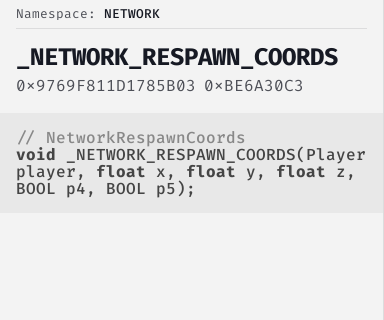 NetworkRespawnCoords - FiveM Natives @ Cfx.re Docs