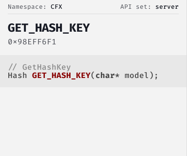 GetHashKey - FiveM Natives @ Cfx.re Docs