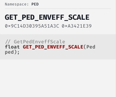 GetPedEnveffScale - FiveM Natives @ Cfx.re Docs