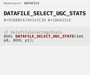 DatafileSelectUgcStats - FiveM Natives @ Cfx.re Docs