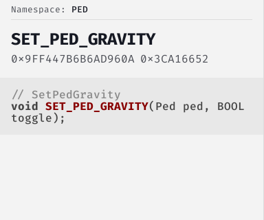 SetPedGravity - FiveM Natives @ Cfx.re Docs