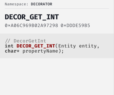 DecorGetInt - FiveM Natives @ Cfx.re Docs