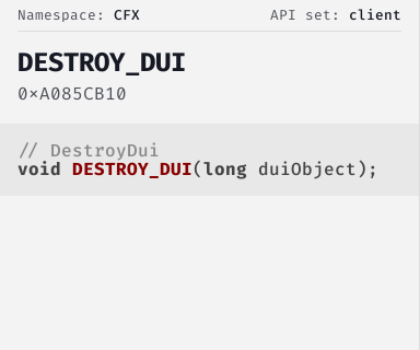 DestroyDui - FiveM Natives @ Cfx.re Docs