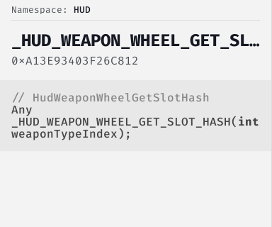 HudWeaponWheelGetSlotHash - FiveM Natives @ Cfx.re Docs