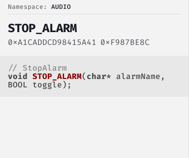 StopAlarm - FiveM Natives @ Cfx.re Docs