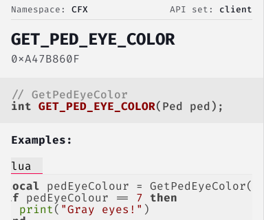 GetPedEyeColor - FiveM Natives @ Cfx.re Docs