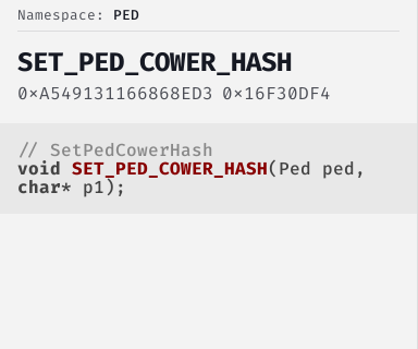 SetPedCowerHash - FiveM Natives @ Cfx.re Docs