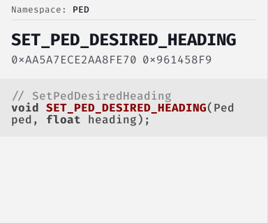 SetPedDesiredHeading - FiveM Natives @ Cfx.re Docs
