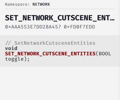 SetNetworkCutsceneEntities - FiveM Natives @ Cfx.re Docs