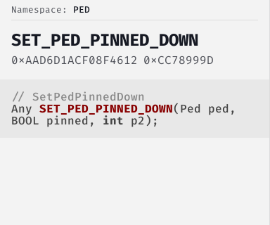 SetPedPinnedDown - FiveM Natives @ Cfx.re Docs