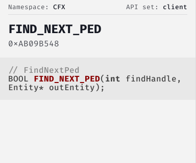 FindNextPed - FiveM Natives @ Cfx.re Docs