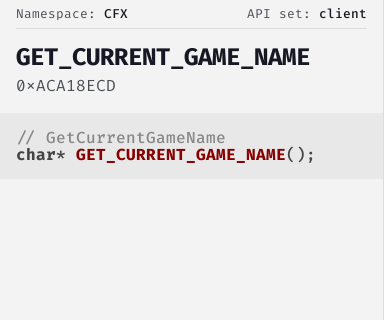 GetCurrentGameName - FiveM Natives @ Cfx.re Docs