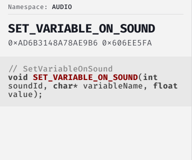 SetVariableOnSound - FiveM Natives @ Cfx.re Docs