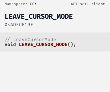 LeaveCursorMode - FiveM Natives @ Cfx.re Docs