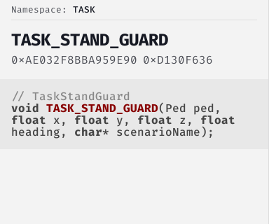 TaskStandGuard - FiveM Natives @ Cfx.re Docs